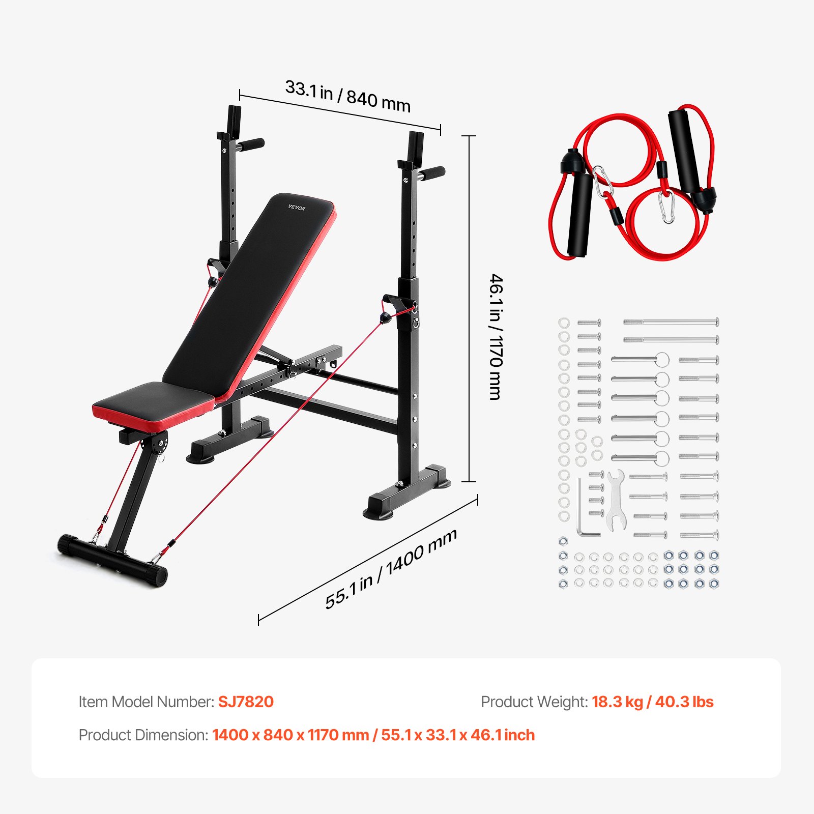 VEVOR 6-in-1 Weight Bench Set, 600lbs Adjustable Workout Bench Press ...