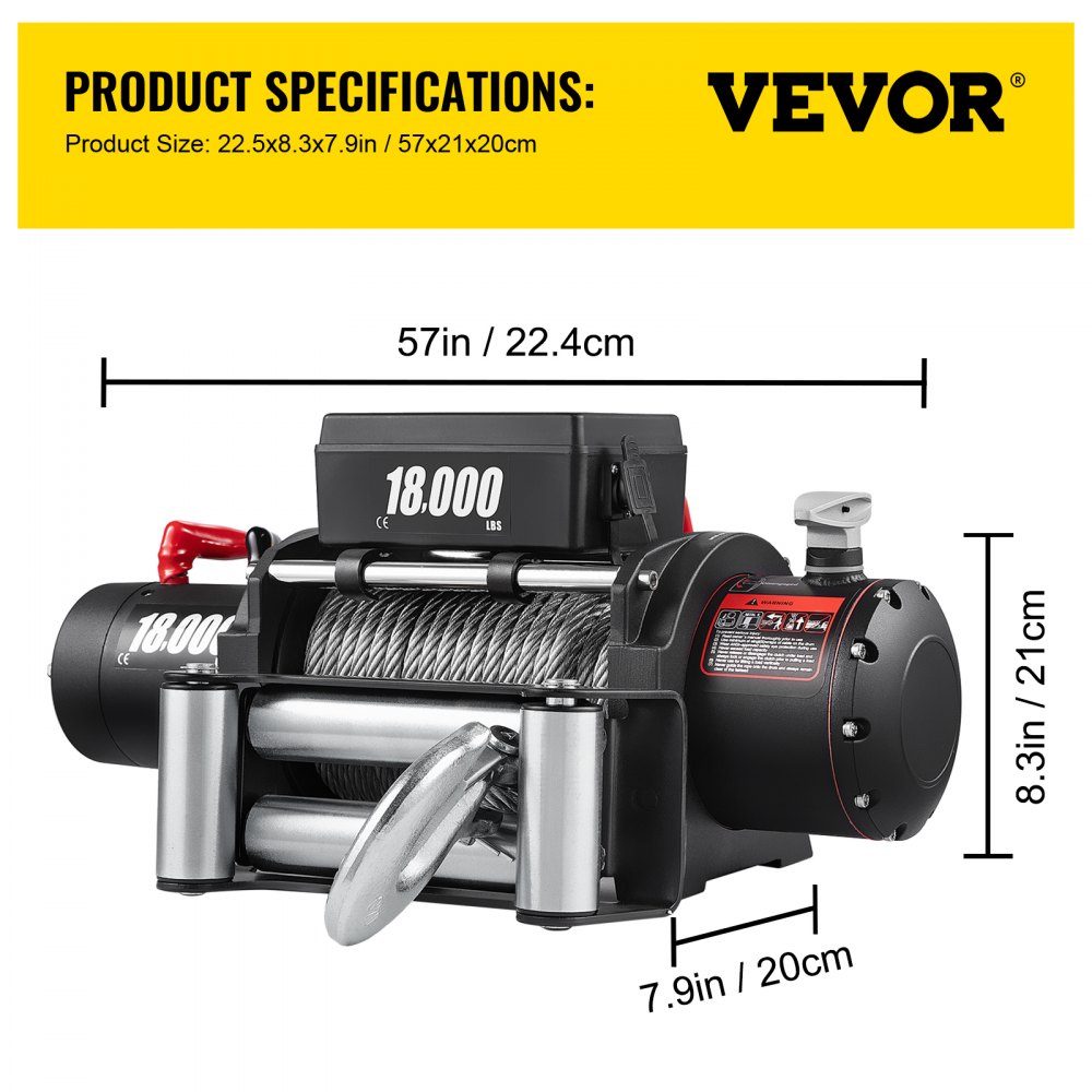 VEVOR Truck Winch 18000lbs Electric Winch Cable Steel 12V Power Winch ...