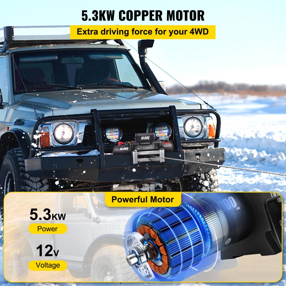 VEVOR Truck Winch 18000lbs Electric Winch 75ft/22.8m Cable Steel 12V ...