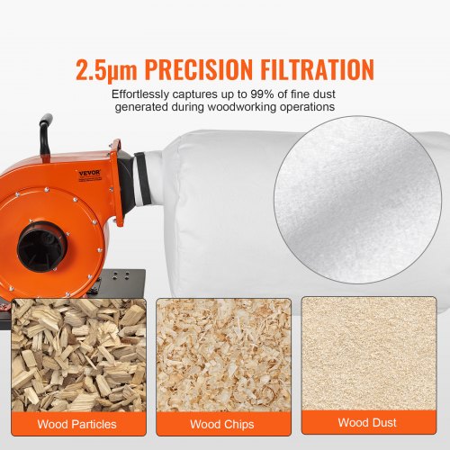 VEVOR Dust Collector, 1HP 460 CFM Air Flow, Rolling Dust Collector with ...