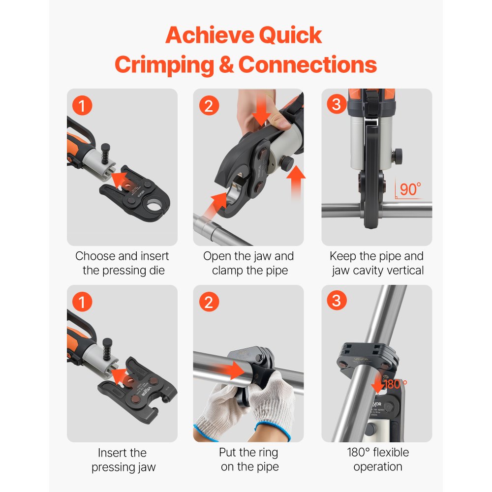 VEVOR Mega Press Tool – 7PCS, 3 Jaws, 3 Rings, 180°, 1/2–2"