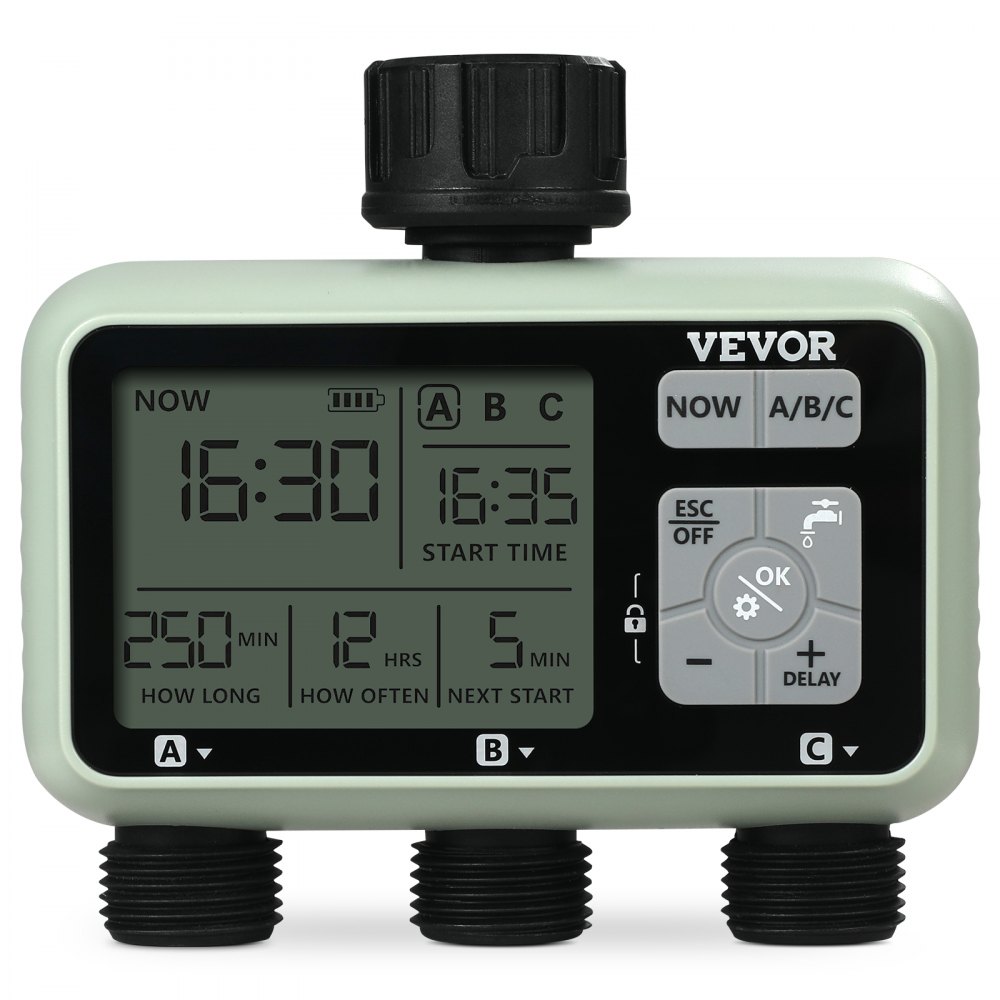 VEVOR Water Timer, 3 Outlets, Hose Watering Sprinkler Timer, with 3 ...