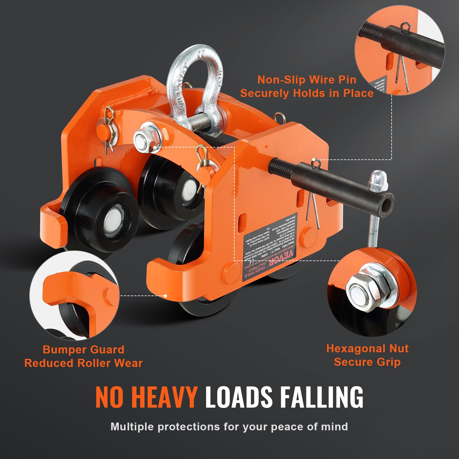 VEVOR Manual Trolley, 4400 lbs/2 Ton Load Capacity, Push Beam Trolley ...