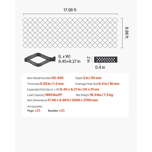 Ground Grid 2-Inch Depth Geocell Grid 17.06x8.86 FT / 5200x2700 mm for ...