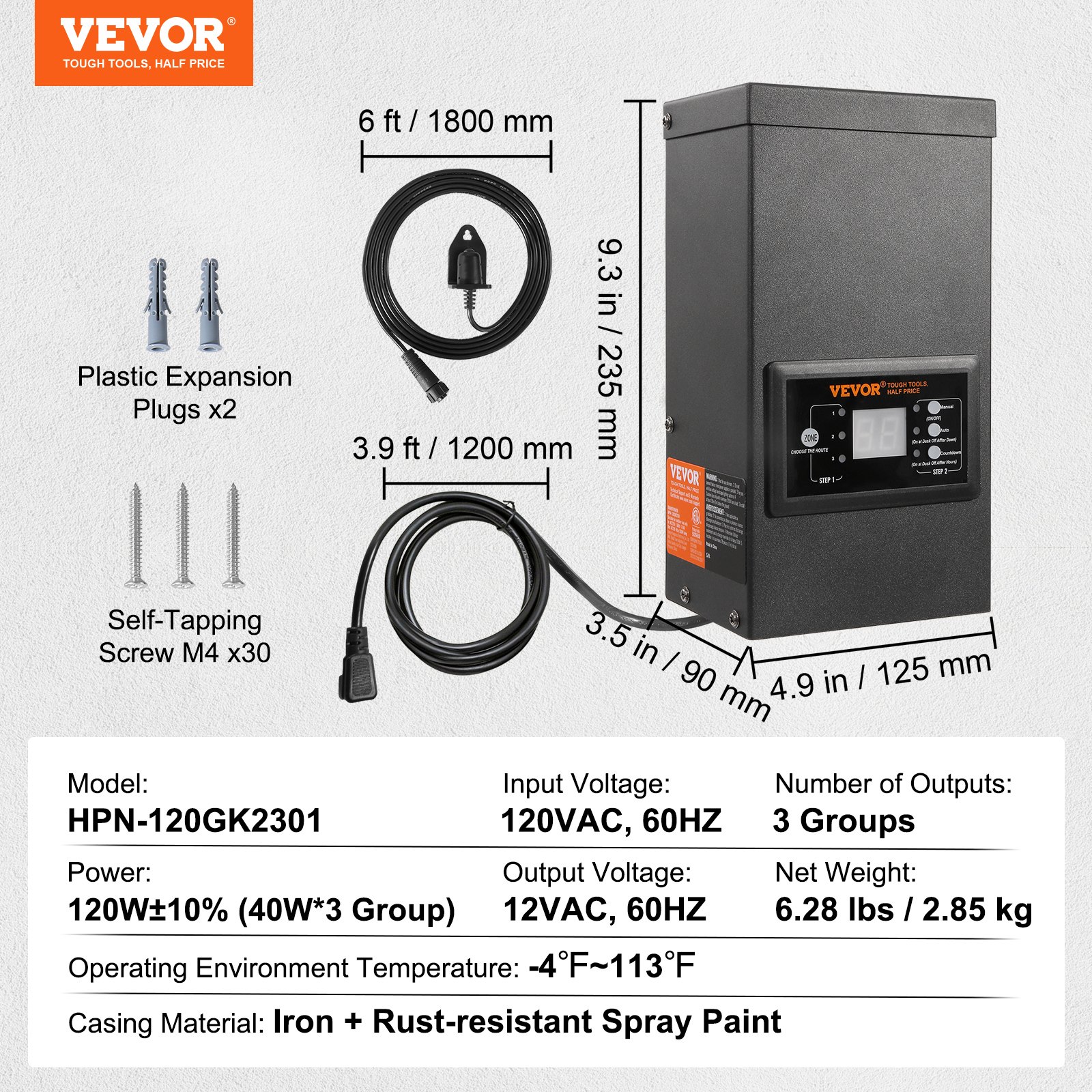 VEVOR 120W Low Voltage Landscape Transformer with Timer and Photocell ...