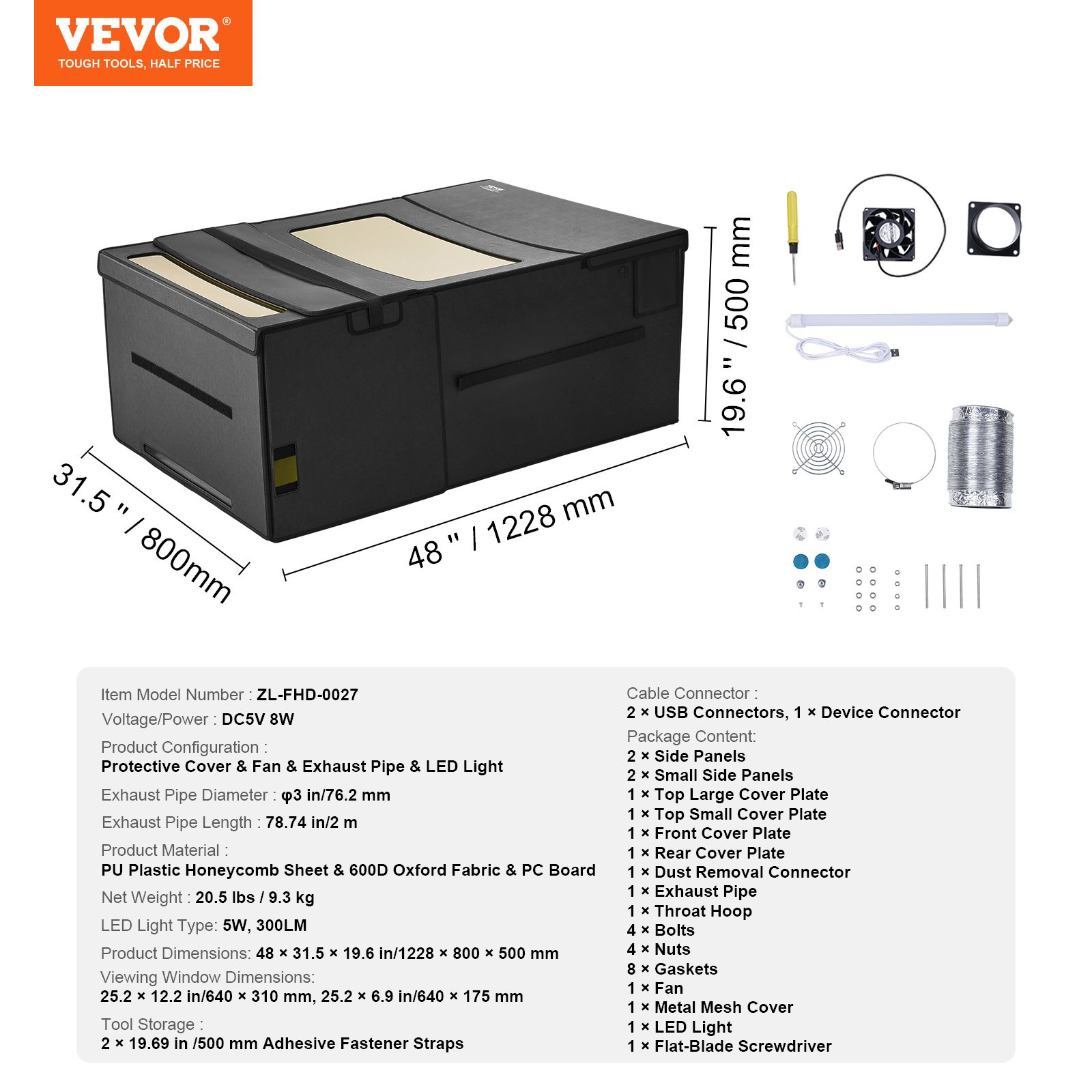 VEVOR Laser Engraver Enclosure, 1228 x 800 x 500 mm, Dual-Direction ...