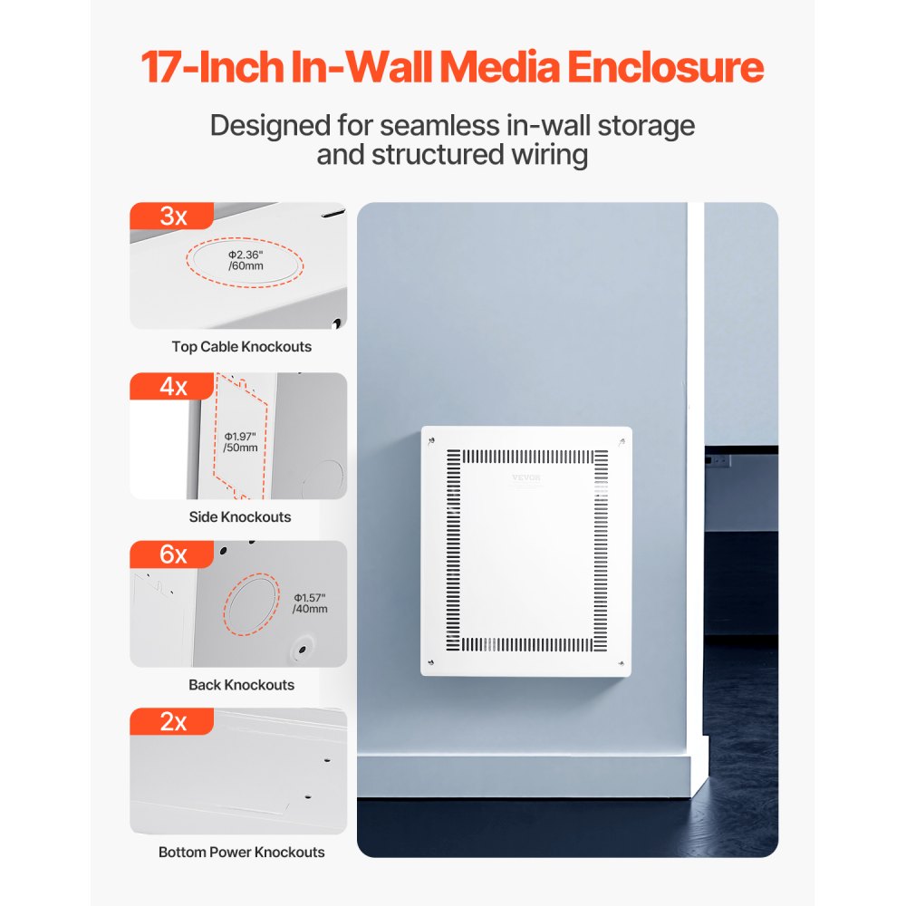 VEVOR Structured Media Enclosure, 17-Inch, Recessed in-Wall Media Box ...