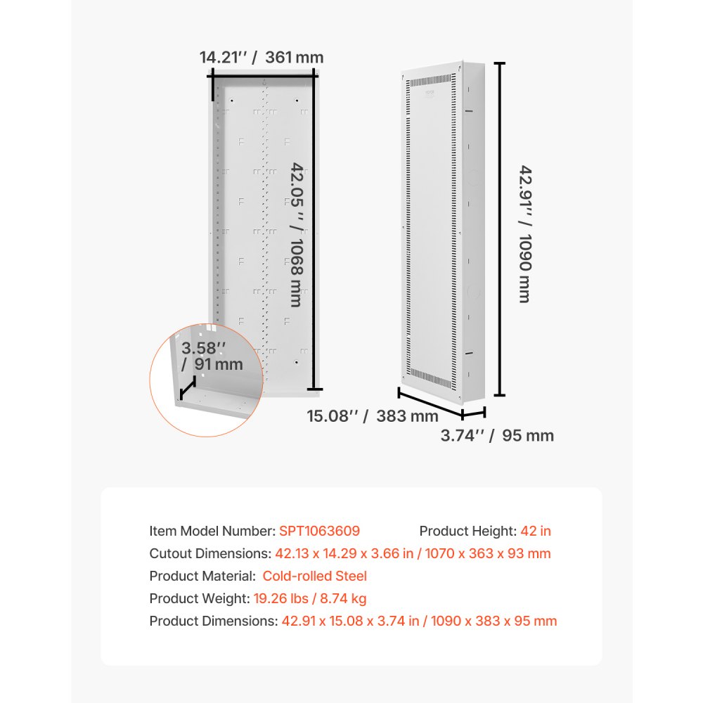 VEVOR In Wall Media Panel 42 Inch – 3×60mm, 4×50mm, 6×40mm