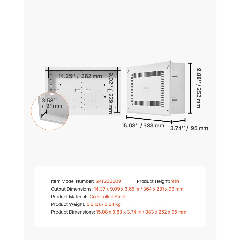 VEVOR Wall Mount TV Recessed Box – 9-Inch, 13 Knockouts