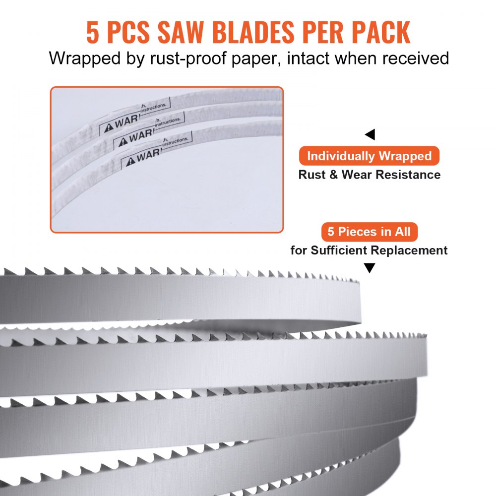VEVOR Band Saw Blade, 65x0.63x0.02 inch, 5 PCS/Pack Meat Bandsaw Blades ...