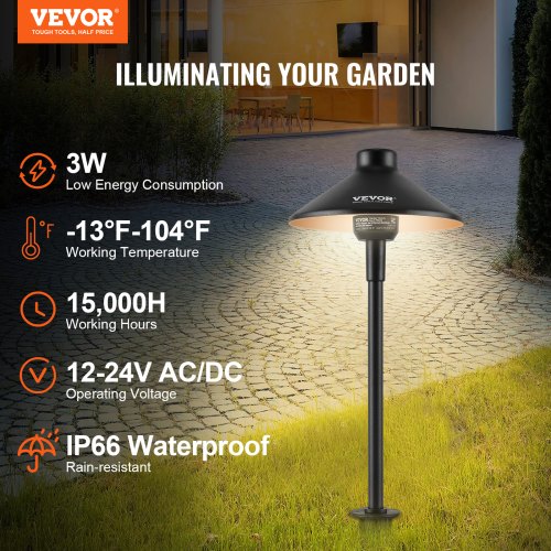 VEVOR 8 Pack Low Voltage Landscape Path Lights, 3W 210LM 12V-24VAC/DC ...
