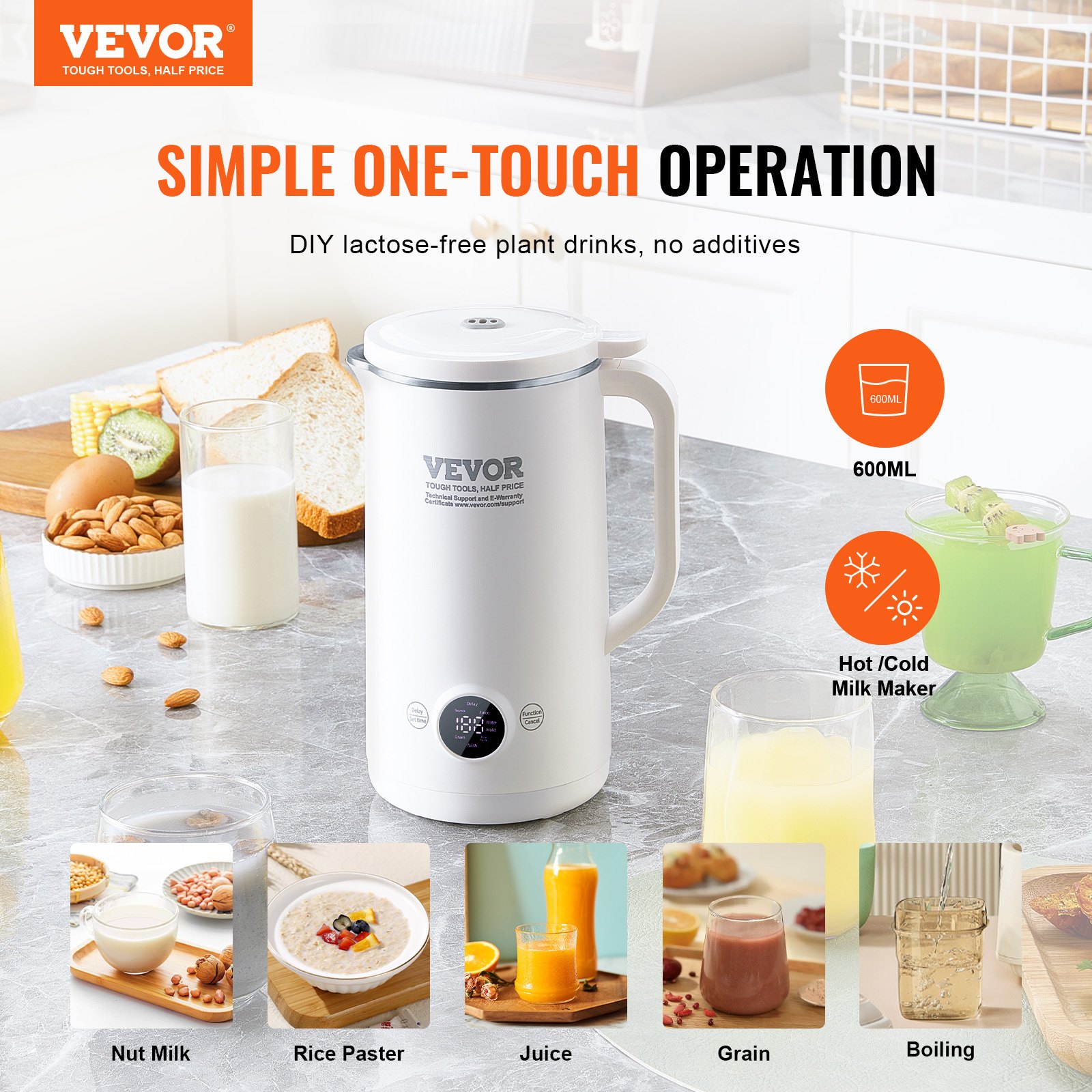 VEVOR Nut Milk Maker 8-in-1 Soy Milk Maker 8-Leaf Blades 600ML 2-18 ...