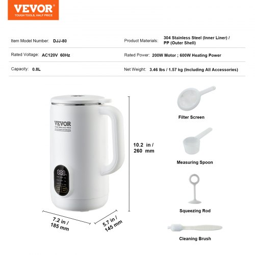 VEVOR Nut Milk Maker, 9-in-1 Soy Milk Maker with 12-Leaf Blades, 800ML ...