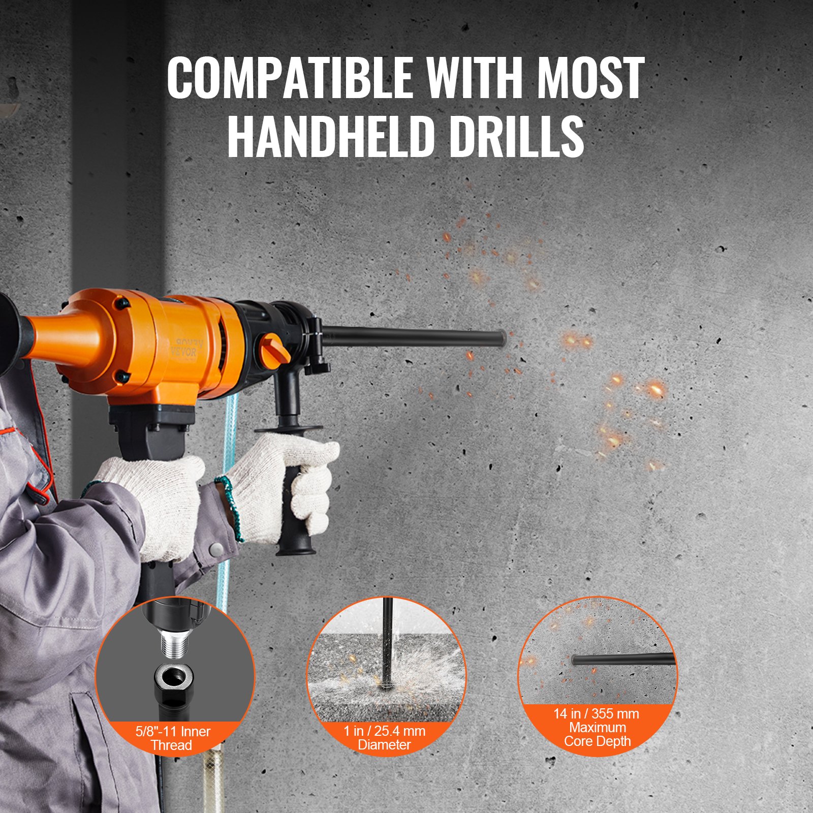 VEVOR Core Drill Bit, 1" Wet Diamond Core Drill Bits, 14" Drilling ...