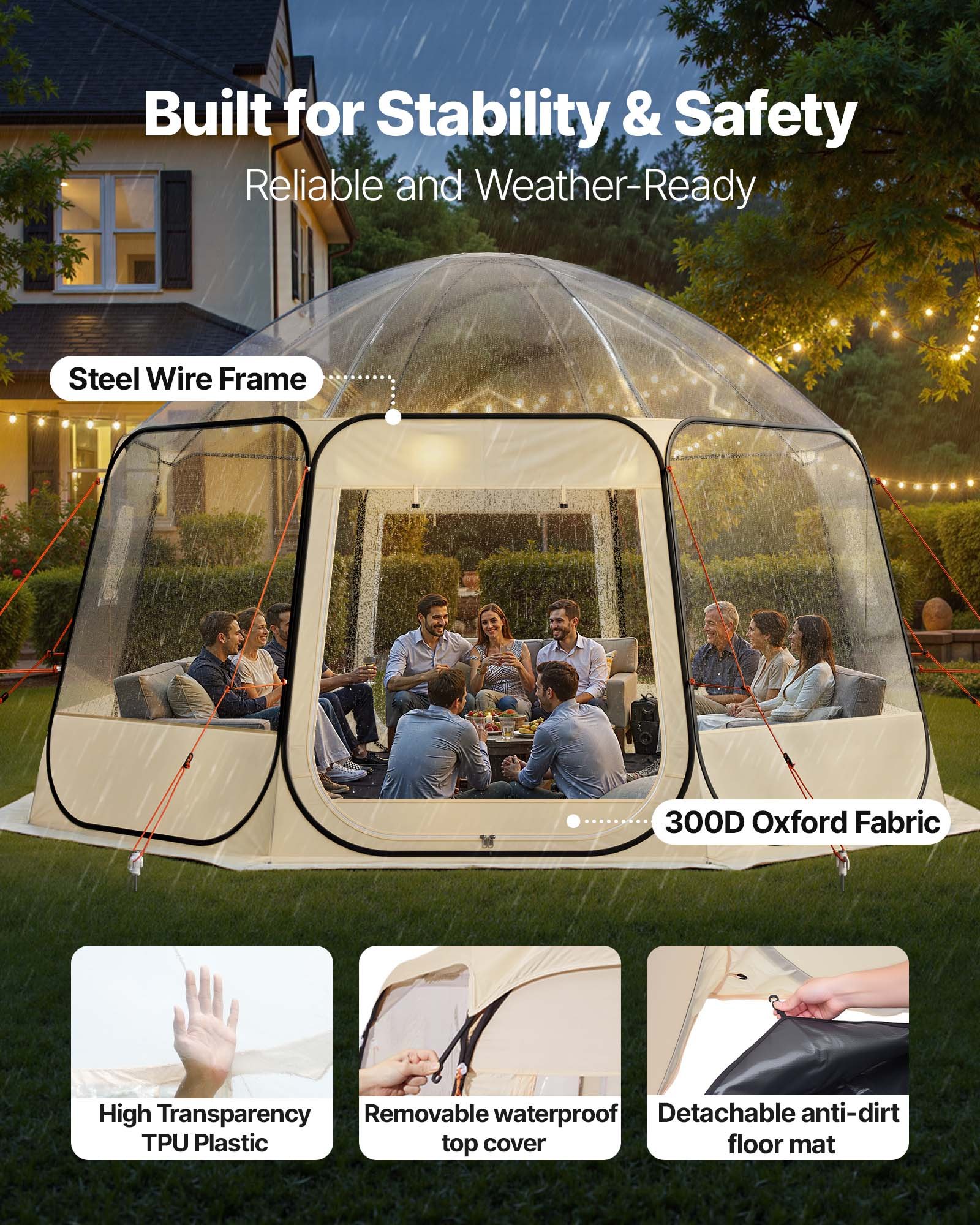 VEVOR Pop up Bubble Tent, 15 x 13.8 ft Waterproof & UV-Resistant, Clear ...