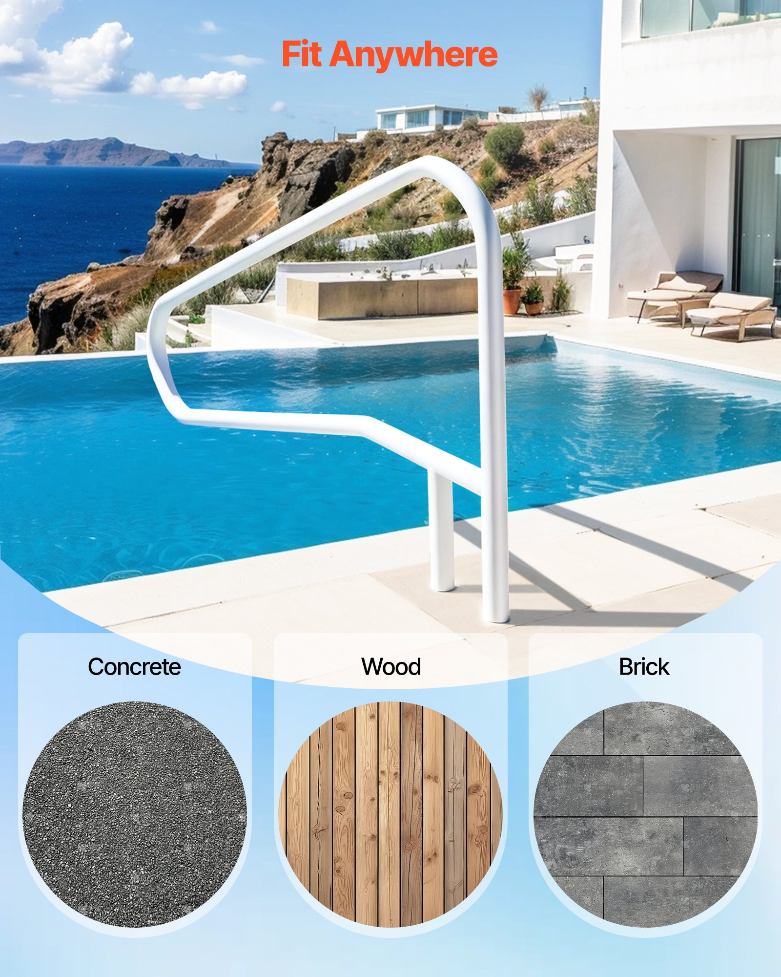 VEVOR Pool Rail, 137.1 x 81.3 cm Pool Handrail, 100kg Load Capacity ...