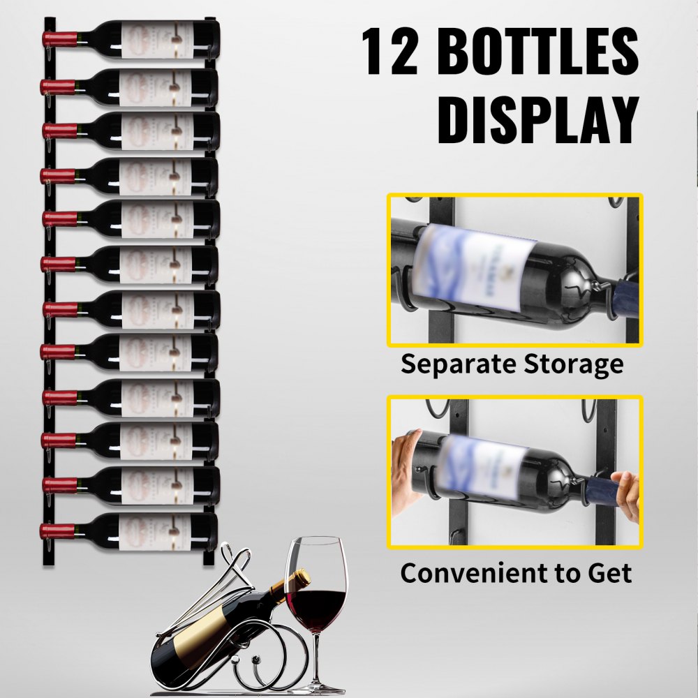 VEVOR Wall Mounted Wine Rack, 12 Bottles Wine Holder Towel Rack, Black ...