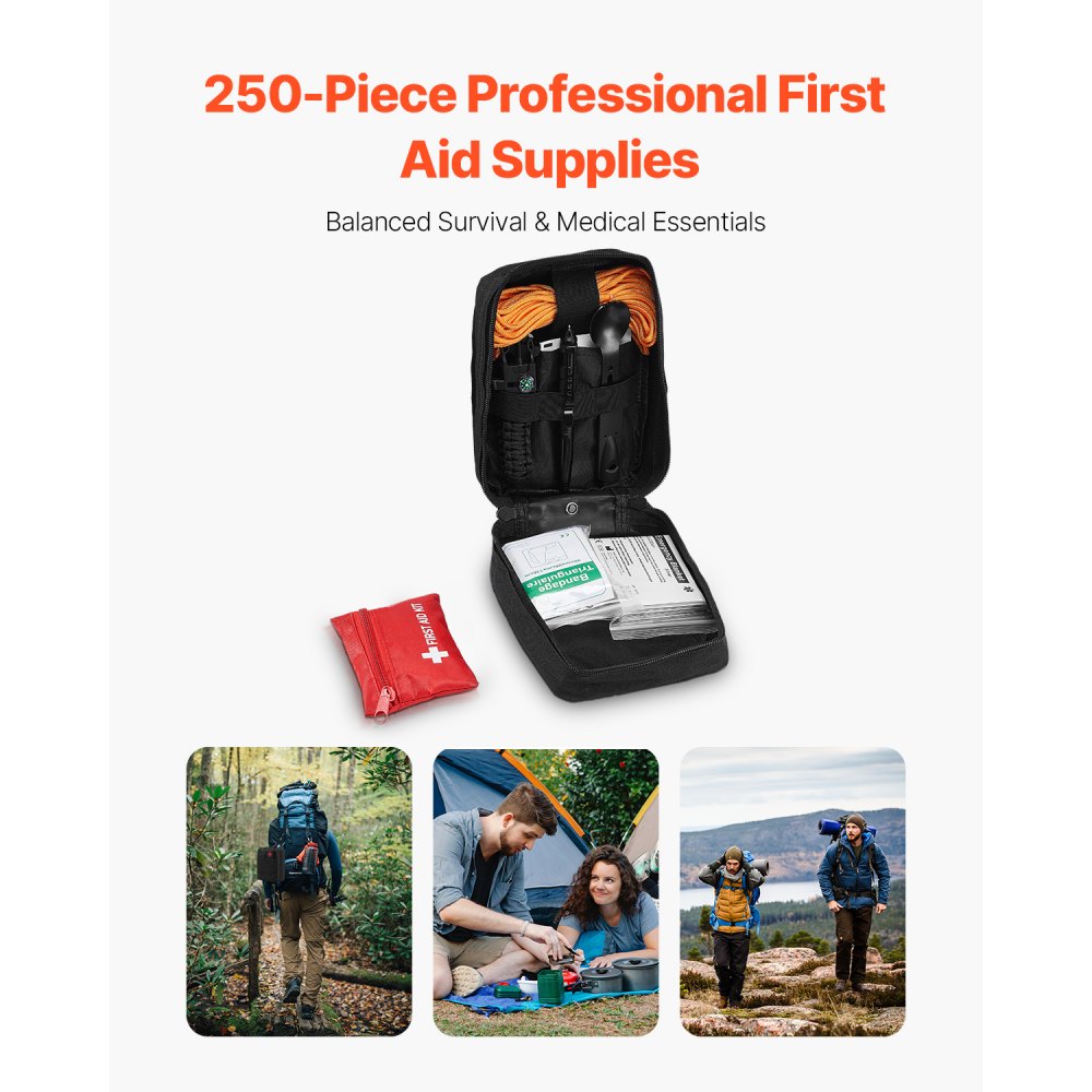 VEVOR Survival First Aid Kit, 250 Pieces, 600D Nylon Trauma First Aid ...