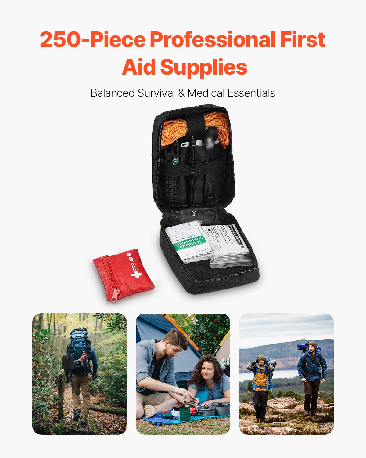 VEVOR First Aid Survival Medical Bag – 250 Piece, 600D Nylon