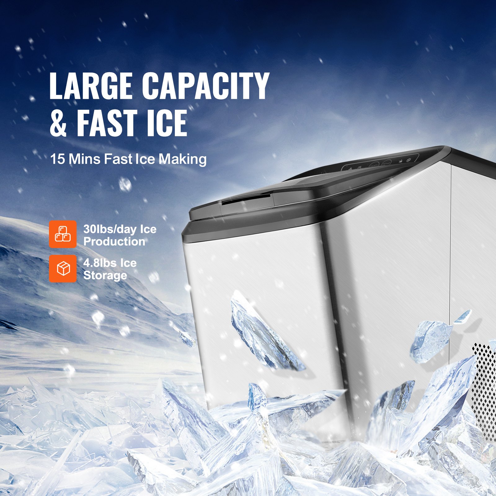VEVOR Countertop Ice Maker, 30lbs in 24Hrs, Auto Self-Cleaning Portable ...