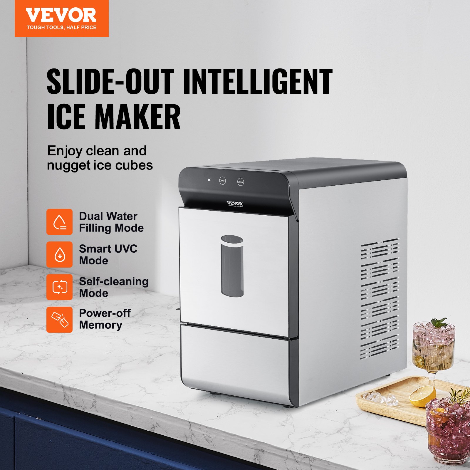VEVOR Countertop Ice Maker, 37lbs in 24Hrs, Auto Self-Cleaning Portable ...