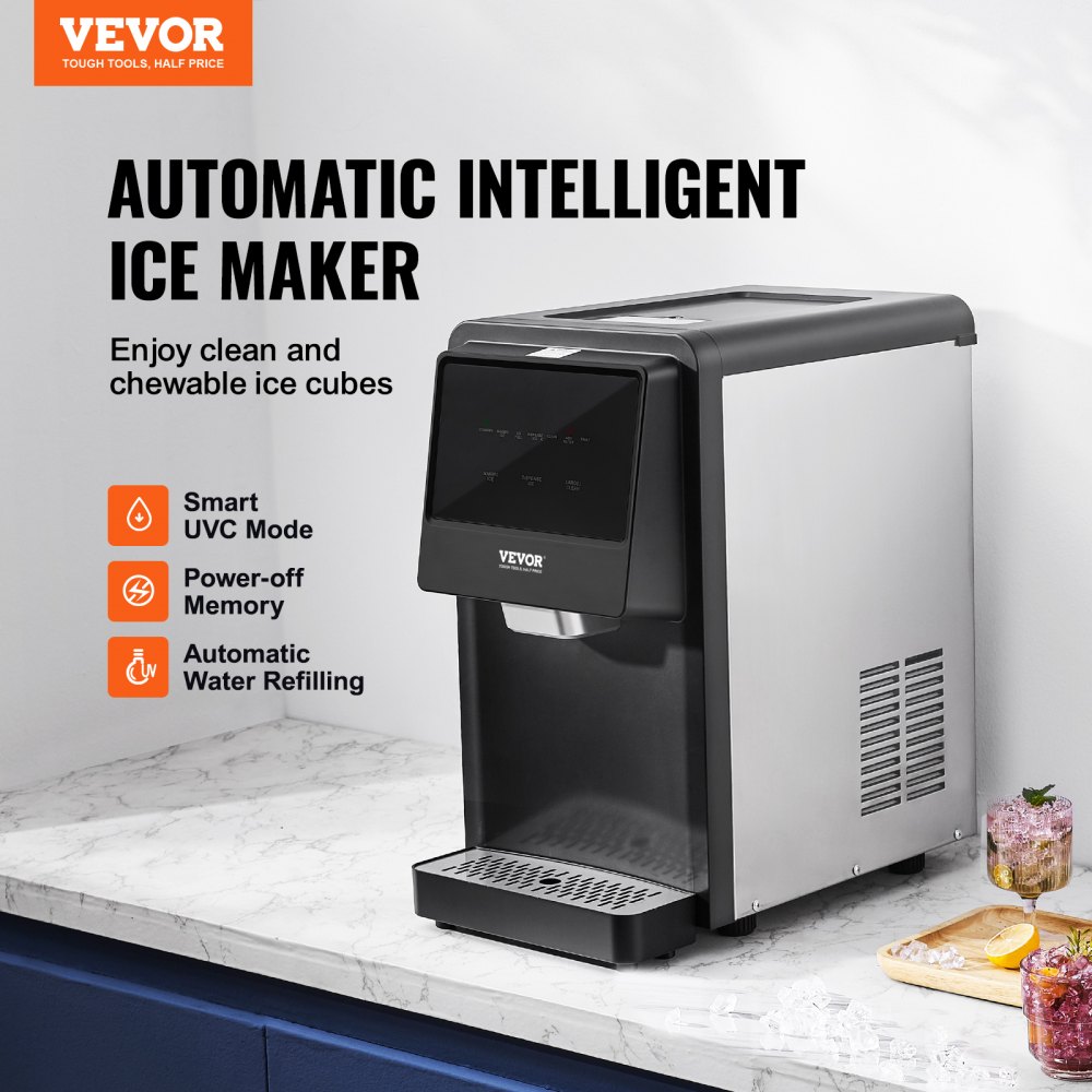 VEVOR Countertop Ice Maker, 62lbs in 24Hrs, Auto Self-Cleaning Portable ...