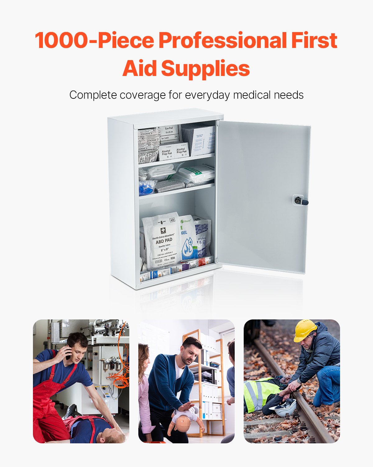 VEVOR Wall Mountable First Aid Box – 3-Shelf, 1000 Pieces