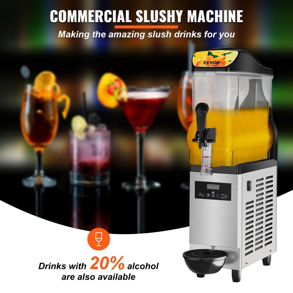 VEVOR Commercial Slushy Machine, 12L/3.2Gal Single Bowl, 50 Cups ...