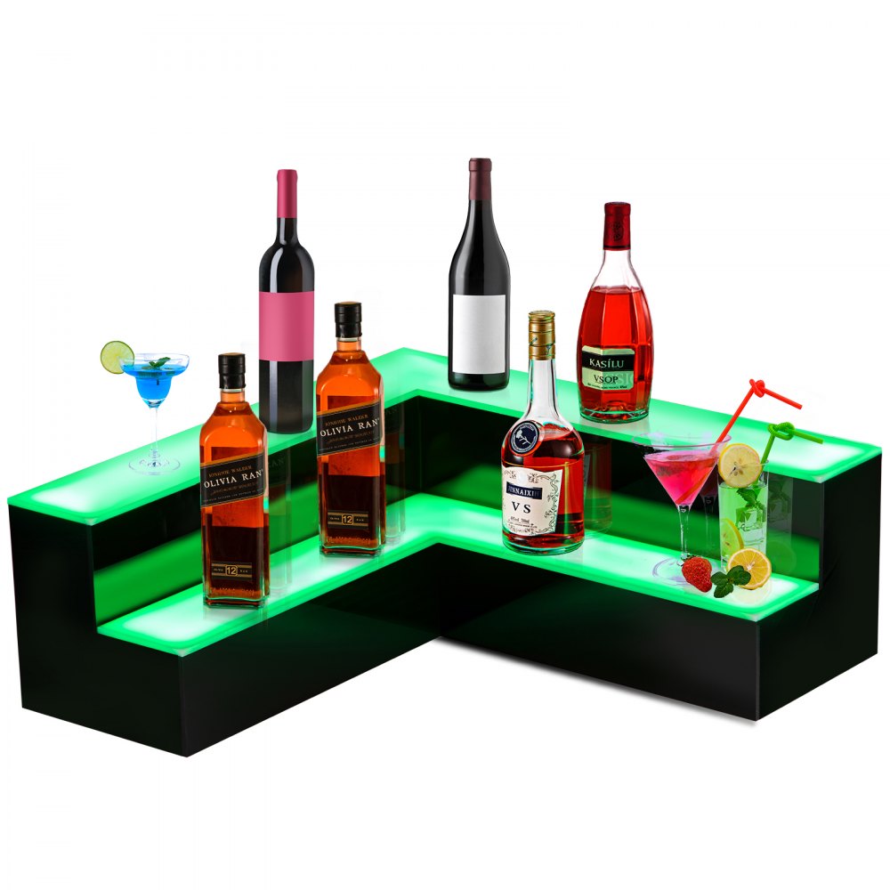 VEVOR Corner LED Liquor Bottle Display Shelf, 20-inch LED Bar Shelves ...