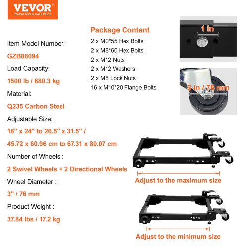 VEVOR Mobile Base Heavy Duty Universal Stand 1500 lb Capacity For Tools ...
