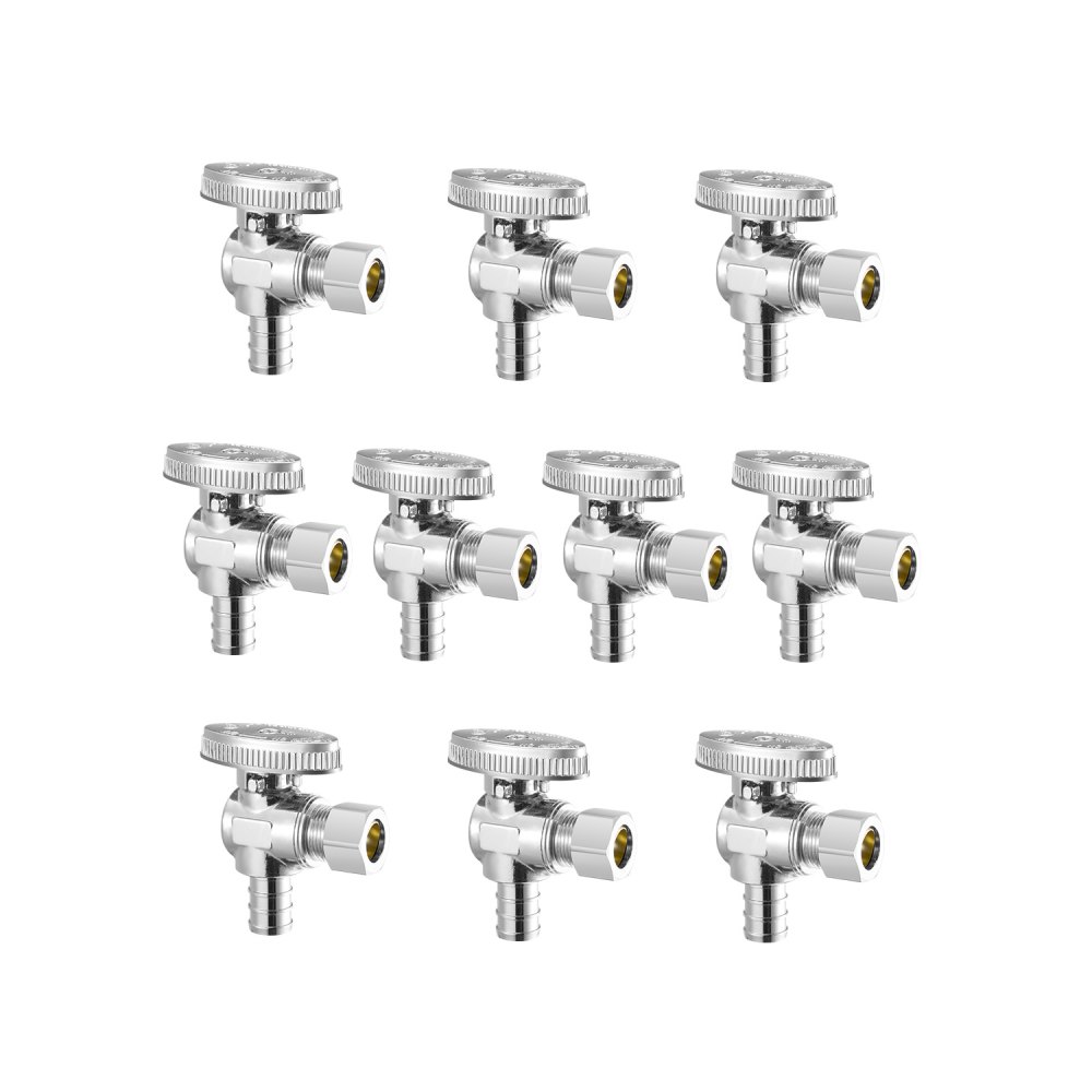 10 Pack Angle Stop Valve 1/2" PEX x 3/8" OD Compression 1/4 Turn Shut Off Valves | VEVOR US