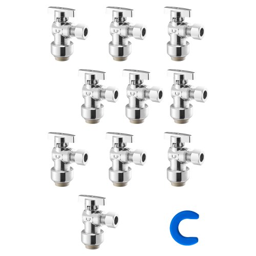 10 Pack Angle Stop Valve Push-to-Connect 1/2" PTC x 3/8" OD Compression ...