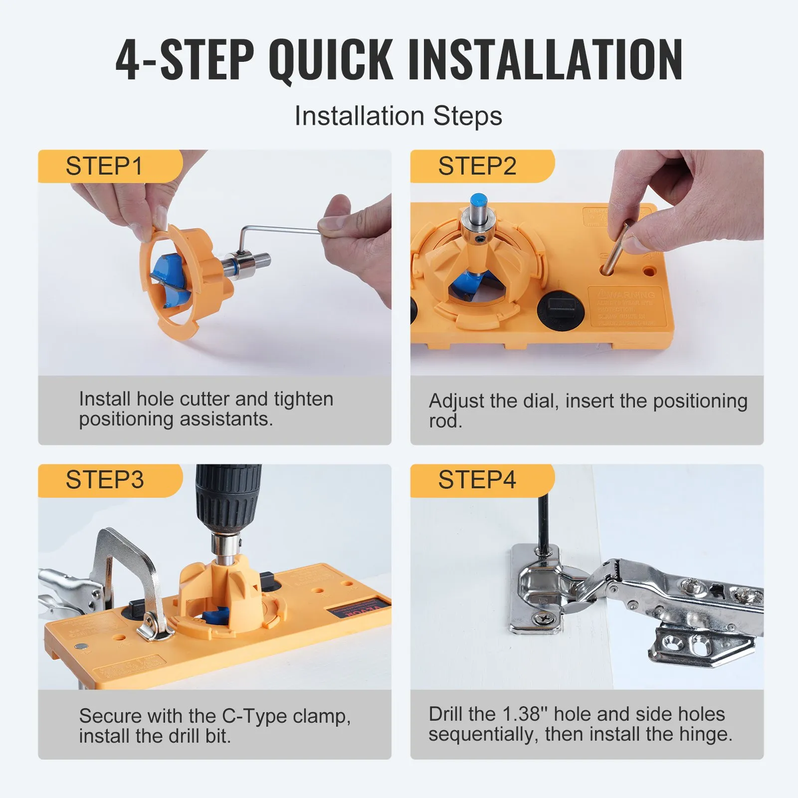 VEVOR Concealed Hinge Jig, Cabinet Hinge Jig with C-Type Clamp and ...