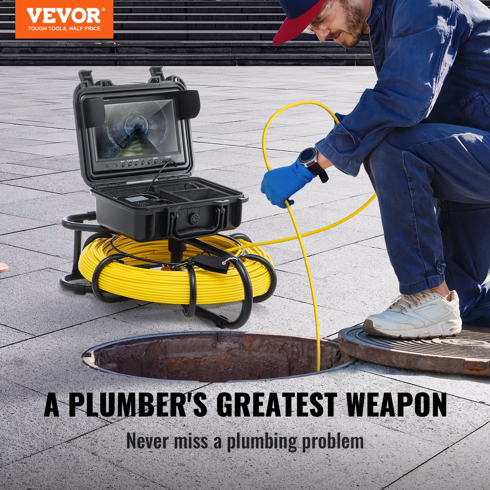 VEVOR Sewer Camera, 91.5 m, 9" Screen Pipeline Inspection Camera with ...