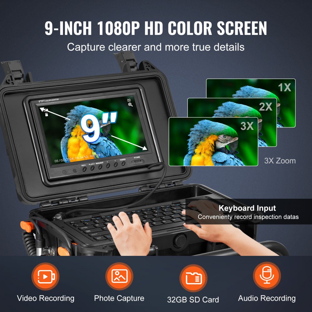 Sewer Camera 165 ft/50m Self-Leveling Drain Camera with 512Hz ...