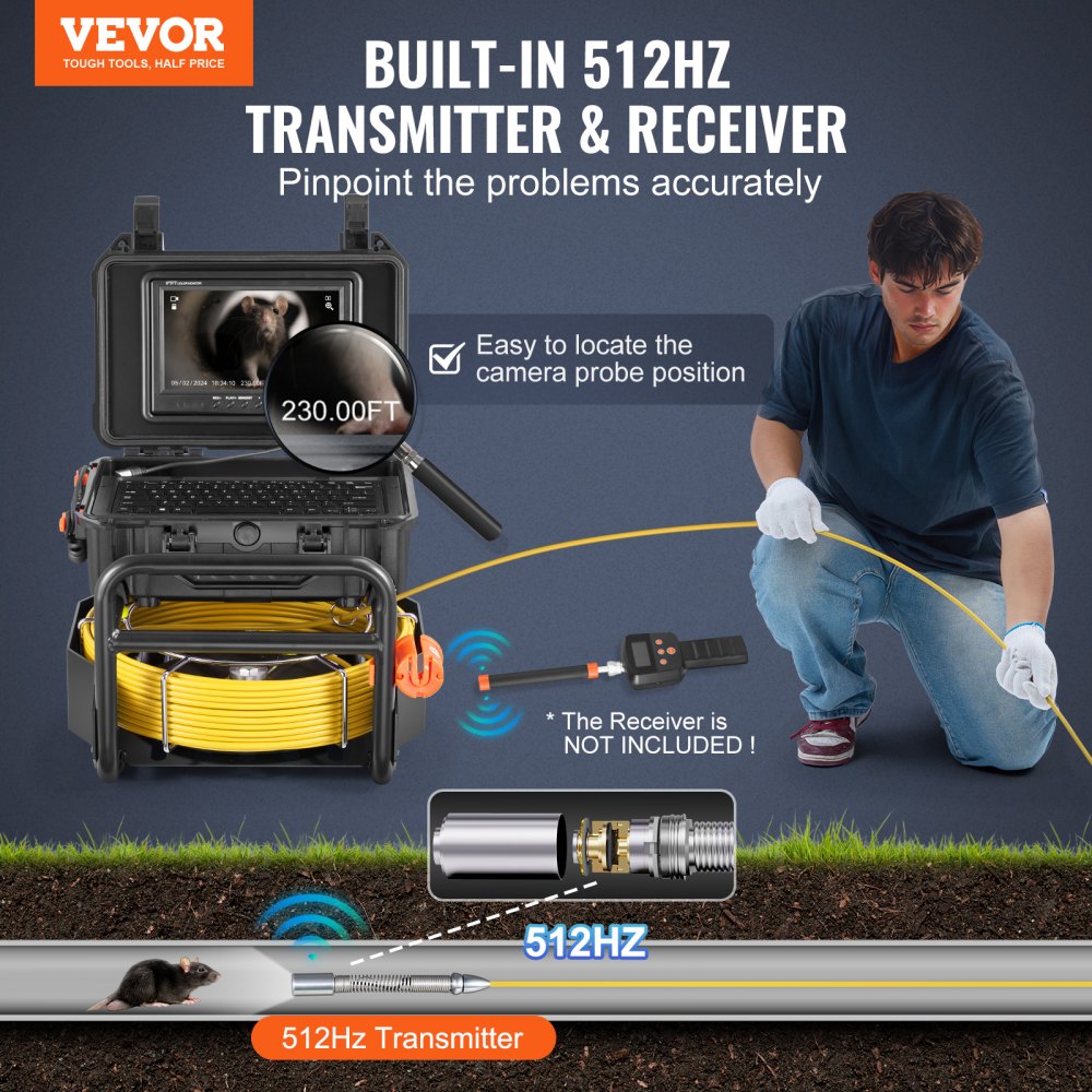 Sewer Camera 230 ft/70m Self-Leveling Drain Camera with 512Hz ...