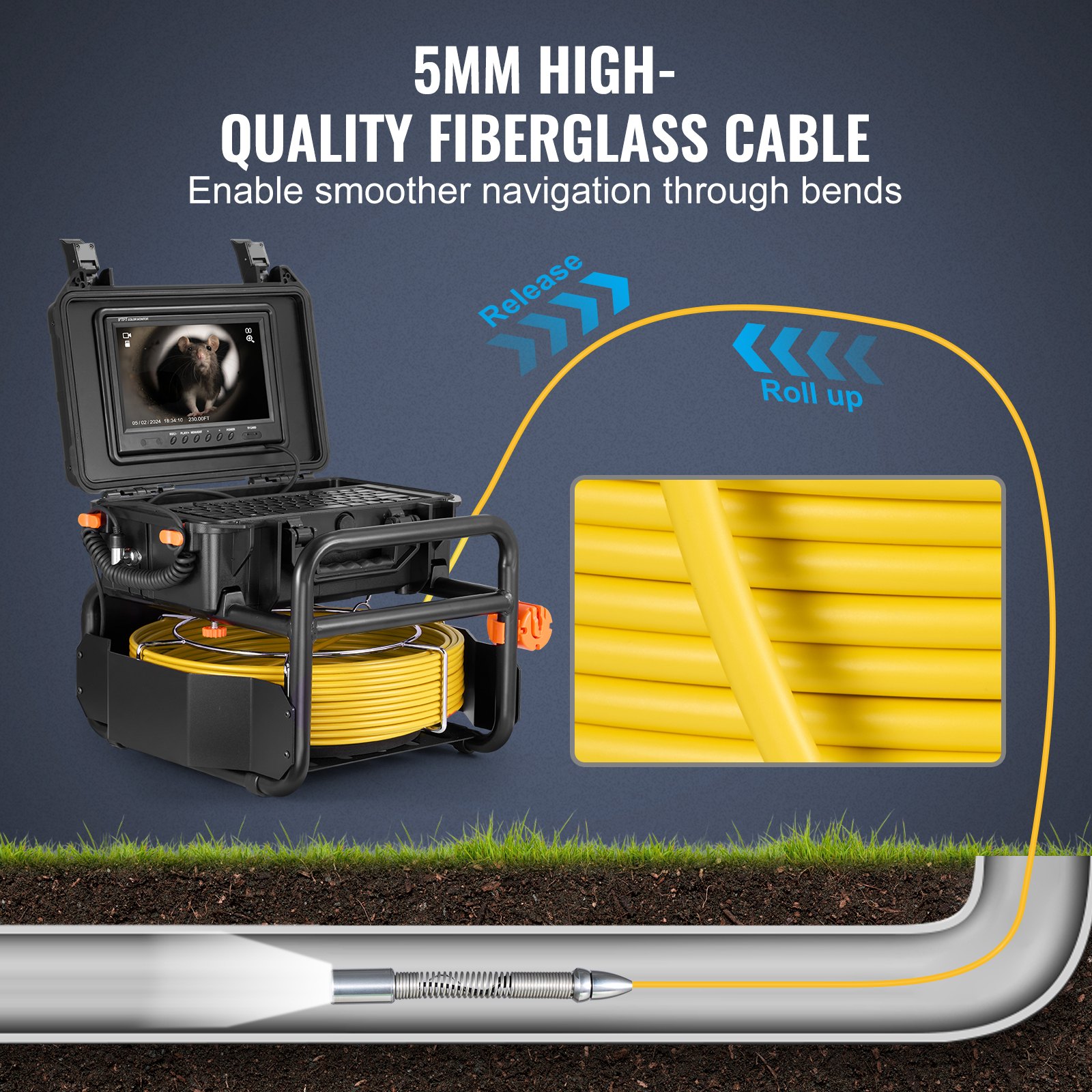 Sewer Camera 230 ft/70m Self-Leveling Drain Camera with 512Hz ...