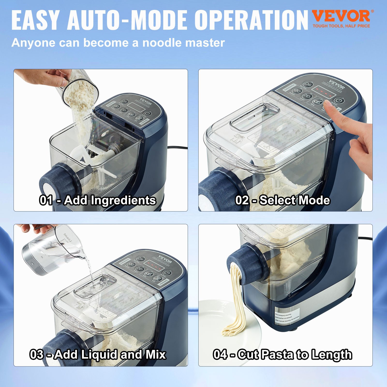 VEVOR Electric Pasta Maker, 150W Automatic Noodle Maker Machine with 8 ...
