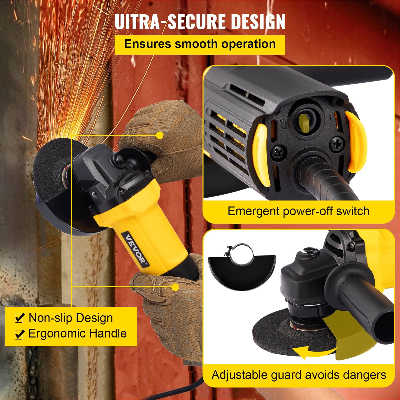 VEVOR Angle Grinder, 4-1/2 Inch Powerful Grinder Tool 11Amp Power ...