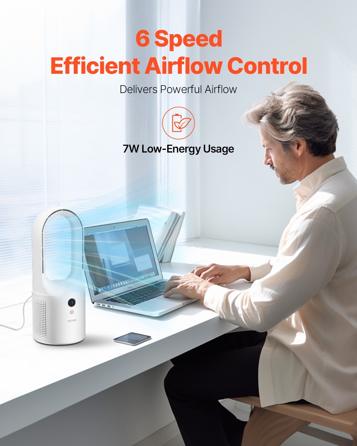 VEVOR Bladeless Desk Fan – Safe, Portable, Quiet USB Cooling