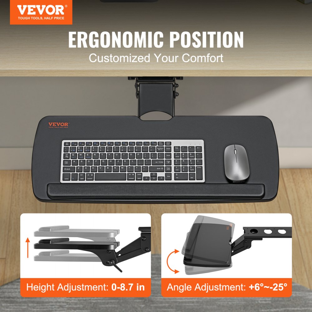 VEVOR Keyboard Tray under Desk Adjustable Height, Height and Angle ...