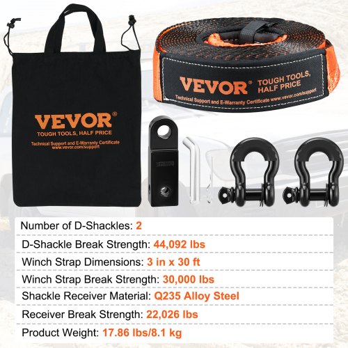 VEVOR Off-Road Recovery Kit, 3" x 30', Heavy Duty Winch Recovery Kit ...
