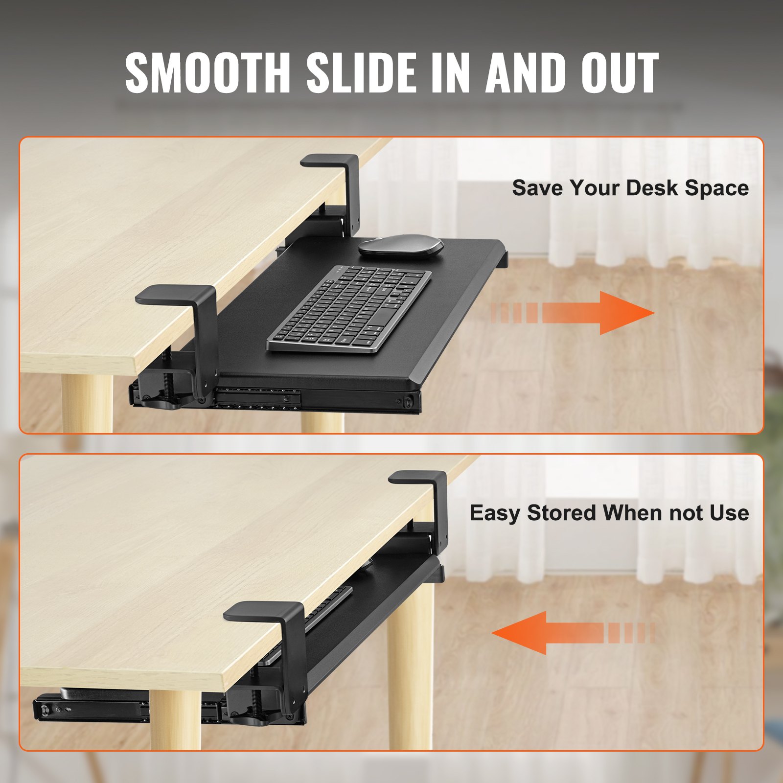 VEVOR Clamp on Keyboard Tray Under Desk, Desk Keyboard Tray Slide out ...