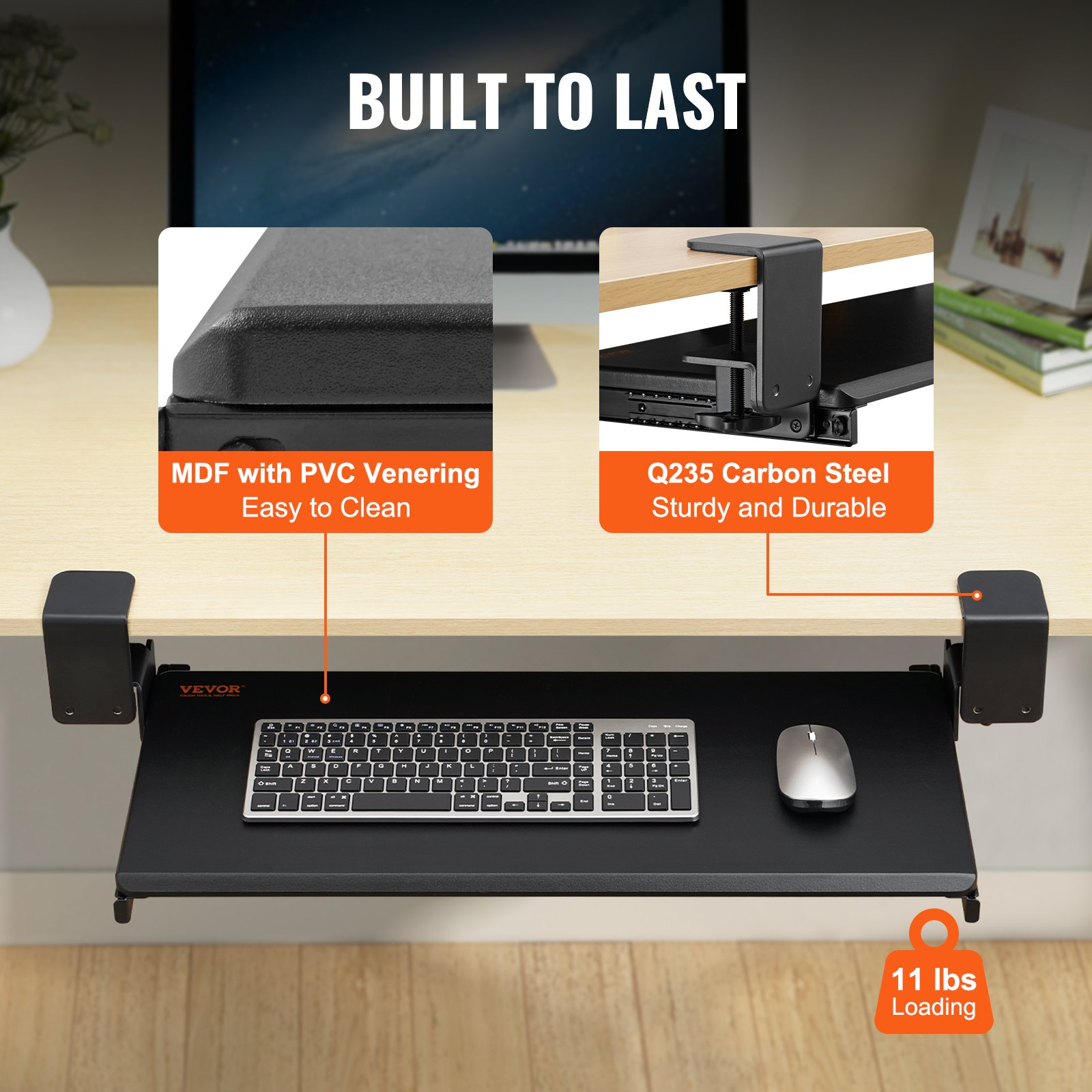 VEVOR Keyboard Tray Under Desk, Pull out Keyboard/Mouse Tray Under Desk ...