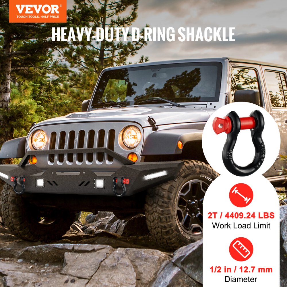 VEVOR 1/2" D-Ring Shackle, 4 Pack Alloy Steel Shackles 17637 lbs (8 Ton ...
