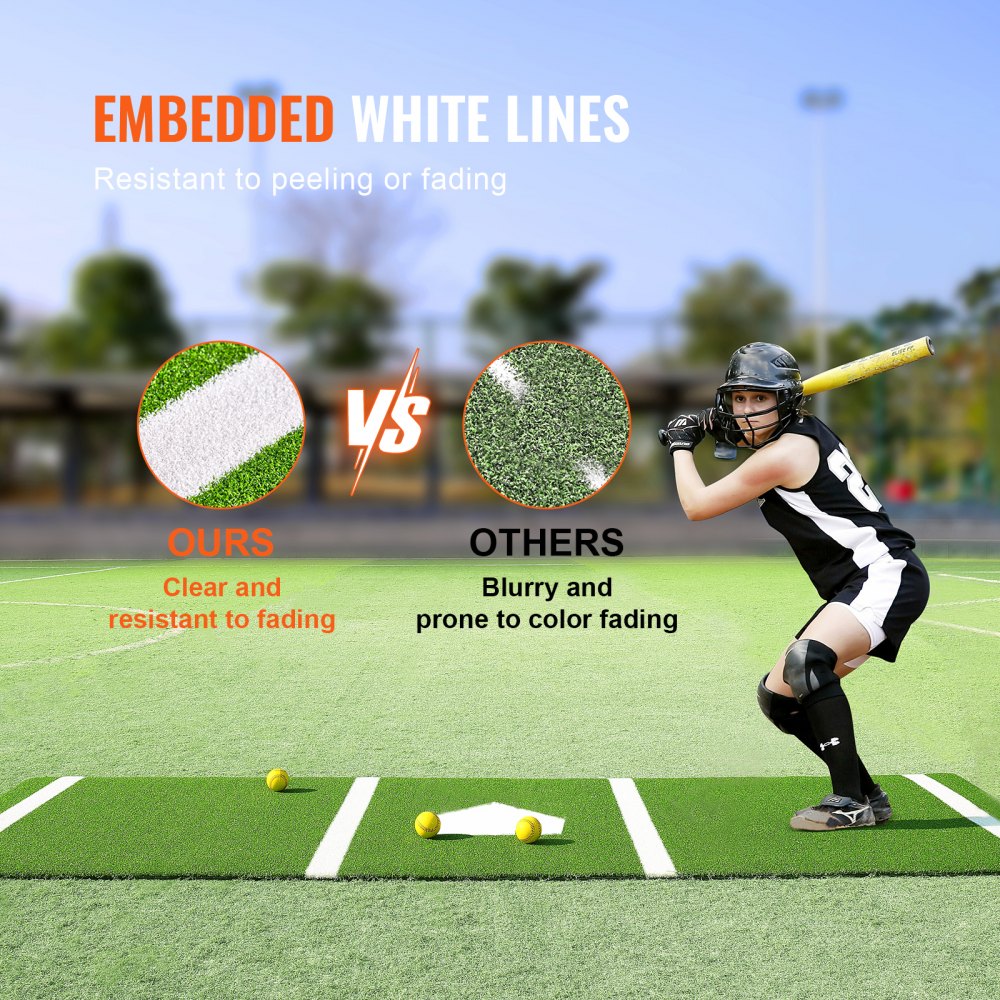 VEVOR Baseball Softball Hitting Batting Mat, 10' x 3.8' Indoor/Outdoor ...