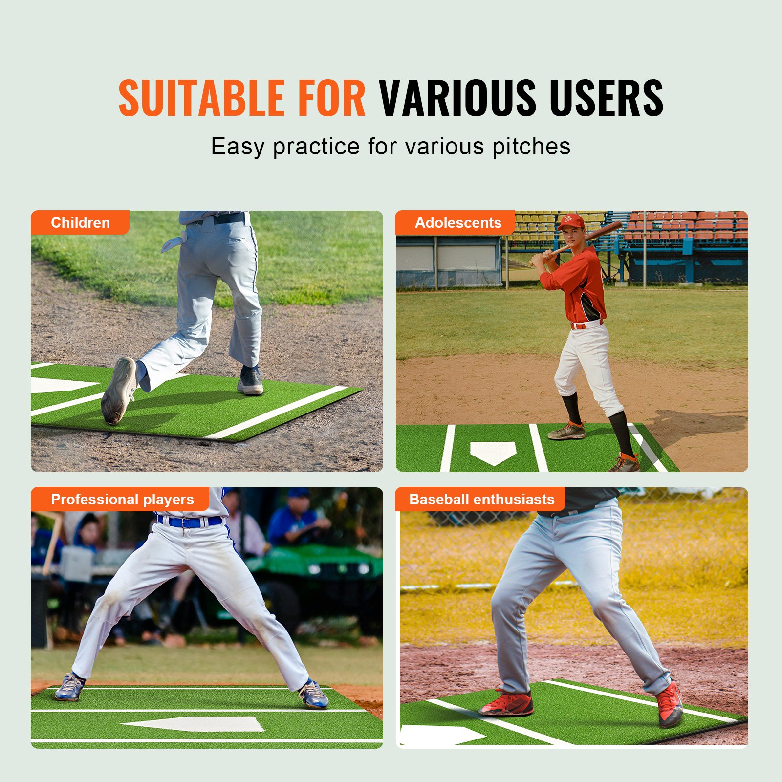 VEVOR Baseball Softball Hitting Batting Mat, 10' x 3.8' Indoor/Outdoor ...