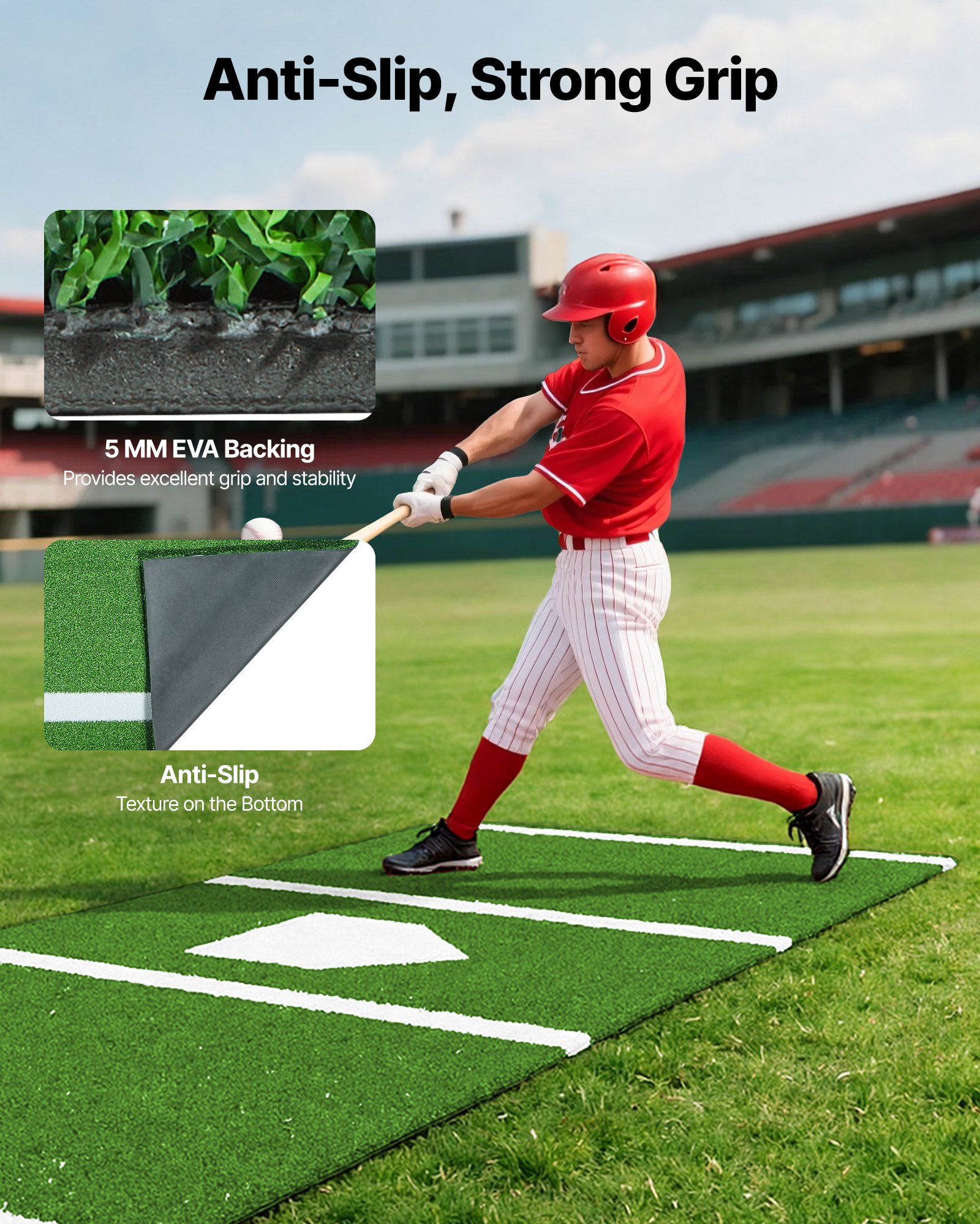 VEVOR 10x3.8 ft Baseball Softball Hitting Batting Mat, Indoor/Outdoor ...