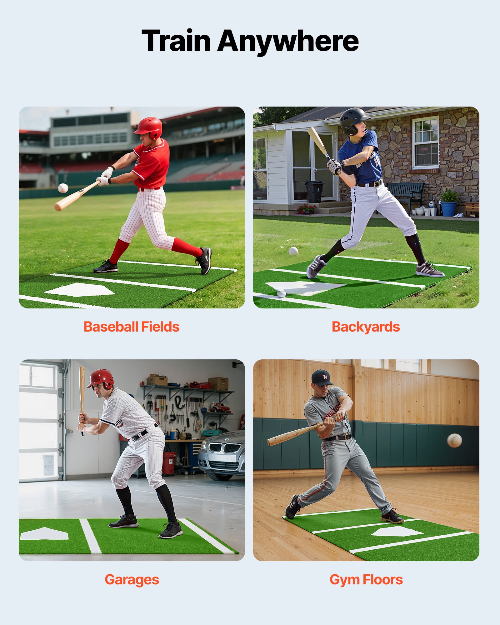 VEVOR 10x3.8 ft Baseball Softball Hitting Batting Mat, Indoor/Outdoor ...