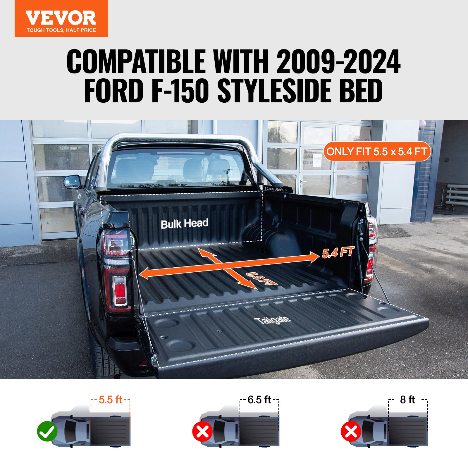VEVOR Truck Bed Cover, Roll Up Truck Bed Tonneau Cover, Compatible with ...
